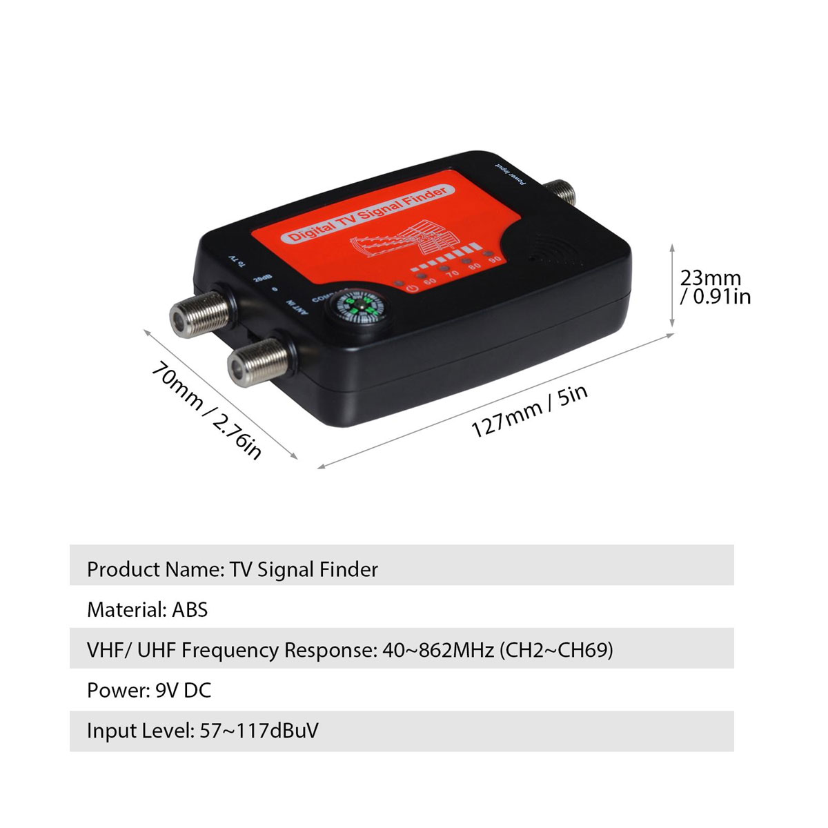 TV Signal Finder för DVB-T2 – Digital antennmätare med LED & kompass